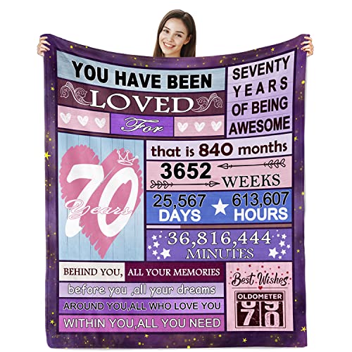 70th Birthday Gifts for Women Blanket, 70-Year-Old Women Gift for Birthday, Gifts for 70 Years Old Woman Female Sister Mom Wife Grandma, 70th Birthday Decorations for Women Throw Blanket 50"x60"