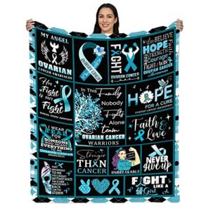 ovarian cancer gifts for women, ovarian cancer awareness throw blanket for women, gifts for ovarian cancer survivor, mothers day blanket gifts for ovarian cancer patients, teal blanket 50"x60"