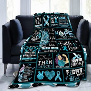 Ovarian Cancer Gifts for Women, Ovarian Cancer Awareness Throw Blanket for Women, Gifts for Ovarian Cancer Survivor, Mothers Day Blanket Gifts for Ovarian Cancer Patients, Teal Blanket 50"x60"