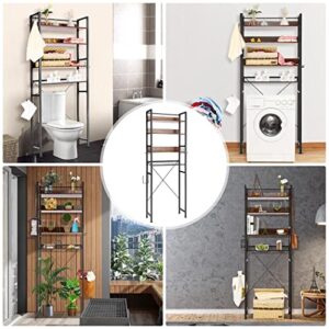 SEJOV 69" H Over-The-Toilet Storage, 4 Tiers Over The Toilet Bathroom Organizer, Wooden Freestanding Bathroom Shelf Over Toilet with Hooks and Special Metal Mesh Layer, Adjustable Feet, Rustic Brown