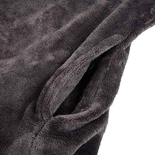 Panku Wearable Blanket Hoodie, Oversized Flannel Blanket Sweatshirt with Hood Pocket and Sleeves, Hooded Blanket for Adult Women Men, (Dark Grey)