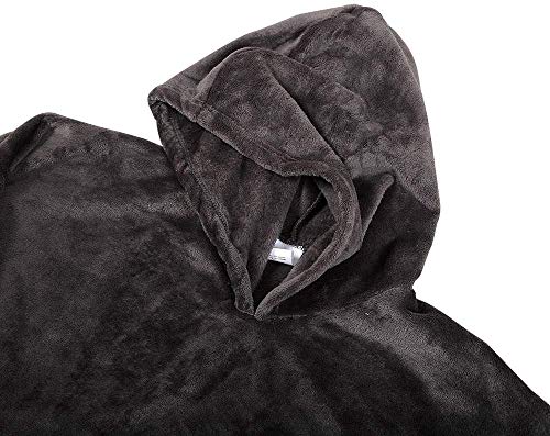 Panku Wearable Blanket Hoodie, Oversized Flannel Blanket Sweatshirt with Hood Pocket and Sleeves, Hooded Blanket for Adult Women Men, (Dark Grey)