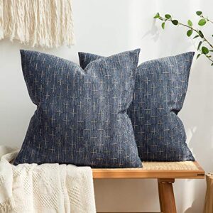 miulee pack of 2 decorative burlap linen throw pillow covers modern farmhouse pillowcase rustic woven textured cushion cover for sofa couch bed 18x18 inch blue