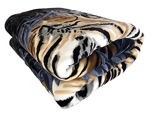 Solaron Super Thick Mink Blanket BM253 Queen 3 Tigers BLACK