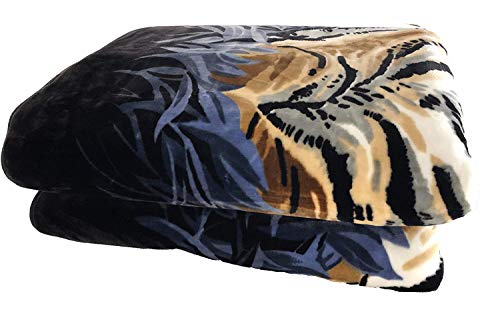 Solaron Super Thick Mink Blanket BM253 Queen 3 Tigers BLACK