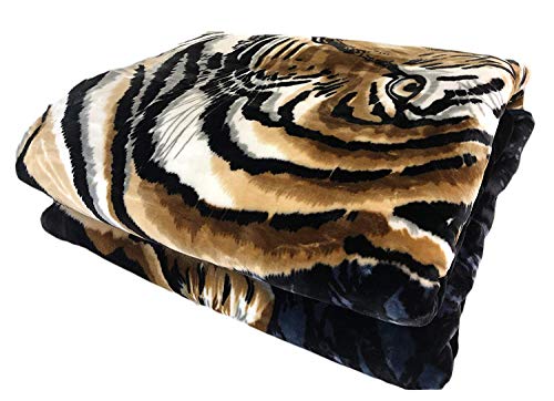 Solaron Super Thick Mink Blanket BM253 Queen 3 Tigers BLACK