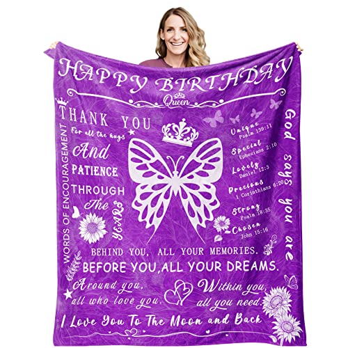 Aocclos Happy Birthday Gift for Women,Best Friend Birthday Gift for Women,Personalized Purple Gift for Women,Birthday gift for Women Friendship, Women Birthday Gift Soft and Cozy Throw Blanket 60"X50"