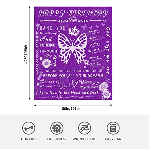 Aocclos Happy Birthday Gift for Women,Best Friend Birthday Gift for Women,Personalized Purple Gift for Women,Birthday gift for Women Friendship, Women Birthday Gift Soft and Cozy Throw Blanket 60"X50"