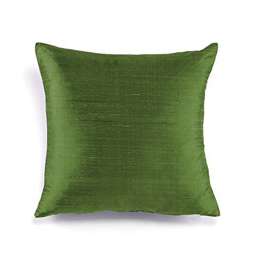 FABRICART Silk Allure Collection : Dupioni raw Silk Cushion Covers | Pillow Shams | Lumbar Covers | Euro Shams | Elegant & Royal Sheen Texture | Well Made | Set of 2 (Green, 20 x 20 inches)