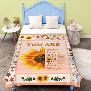 Lollyus God Blanket,Sunflower Pattern Inspirational Blanket,Full of Brave, Warm Blanket of God Gifts Blankets for Birthday Christmas My Best God Throws Blankets