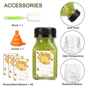 Tomnk 48pcs 4oz Plastic Juice Bottles with Black Caps Empty Reusable Clear Bottles with Label, Funnel and Brush Beverage Containers Bulk with Lids for Juicing, Smoothies, Drinking, Fridge