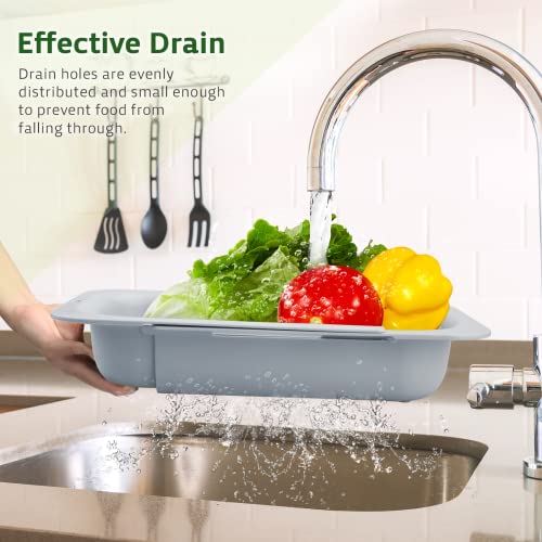 Komzon Extendable Colander Strainer Over the Sink, Retractable Kitchen Sink Basket to Wash Vegetables and Fruits, Food Strainers to Drain Pasta and Dry Dishes, Collapsible Plastic Colanders for Sink