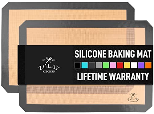 Zulay Kitchen (2 Pack) Silicone Baking Mat Sheet Set - Reusable Baking Mat Nonstick - Half Sheet Baking Mat For Oven - 16.5" x 11.6" (Dark Gray)