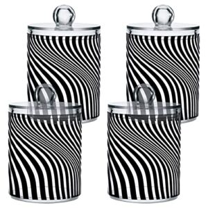 ALAZA Black White Zebra Print Qtip Holder Organizer Dispenser Botanical Humming Birds Bathroom Containers Bathroom Vanity Storage Canister Apothecary Jars for Cotton Swabs/Pads/Floss,4 Pack