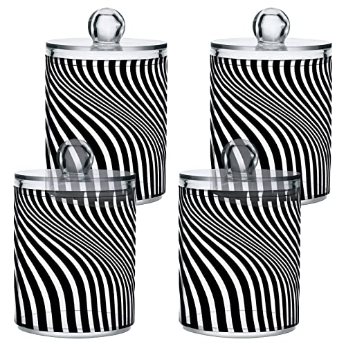 ALAZA Black White Zebra Print Qtip Holder Organizer Dispenser Botanical Humming Birds Bathroom Containers Bathroom Vanity Storage Canister Apothecary Jars for Cotton Swabs/Pads/Floss,4 Pack