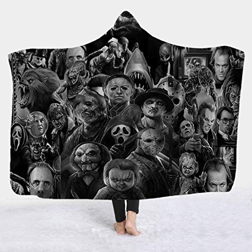 Hooded Blanket by CNMART, Horror Mysterious Character Hooded Blanket for Adult Gothic Sherpa Fleece Wearable Throw Blanket Microfiber Bedding (59x51inch, C)