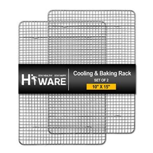 hiware 2-pack cooling racks for baking - 10" x 15" - stainless steel wire cookie rack fits jelly roll sheet pan, oven safe for cooking, roasting, grilling