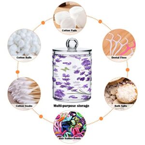 xigua Purple Flowers 2 Pack Qtip Holder Dispenser with Lid,Apothecary Jars Plastic Cotton Swabs Cans Clear Bathroom Storage Canister for Cotton Ball, Cotton Swab, Cotton Round Pads, Floss389