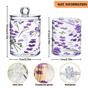 xigua Purple Flowers 2 Pack Qtip Holder Dispenser with Lid,Apothecary Jars Plastic Cotton Swabs Cans Clear Bathroom Storage Canister for Cotton Ball, Cotton Swab, Cotton Round Pads, Floss389