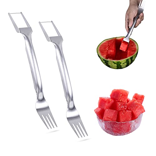 2 PCS 2-in-1 Watermelon Fork Slicer, Watermelon Slicer Cutter, Summer Watermelon Cutter Slicer Tool, Stainless Steel Fruit Forks Slicer Knife for Family Parties Camping