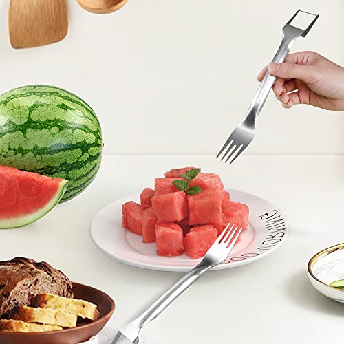 2 PCS 2-in-1 Watermelon Fork Slicer, Watermelon Slicer Cutter, Summer Watermelon Cutter Slicer Tool, Stainless Steel Fruit Forks Slicer Knife for Family Parties Camping