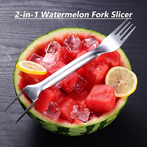 2 PCS 2-in-1 Watermelon Fork Slicer, Watermelon Slicer Cutter, Summer Watermelon Cutter Slicer Tool, Stainless Steel Fruit Forks Slicer Knife for Family Parties Camping