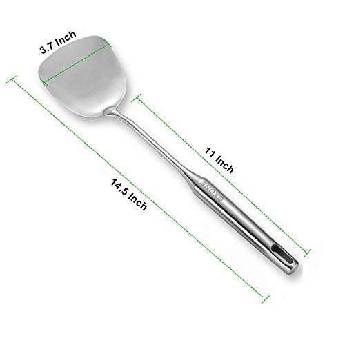 Wok Spatula Stainless Steel, Wide Metal Spatula with Hollow Long Handle Wok Utensils,Silver/14.7Inch