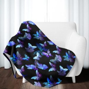 Butterfly Blanket Blue and Purple Super Soft Warm Butterfly Throw Blanket - Lightweight Cozy Flannel Throw Blanket Bed Couch Sofa Office Decor, Gift for Girls and Boys Women and Man 50"x40"