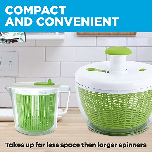 Single Serve Small Salad Spinner - Mini Prep Lettuce Spinner and Dryer With Measuring Cup - Collander with Fruit and Vegetable Washing Basket Bowl - Great Fruit and Vegetable Washer By Cooler Kitchen