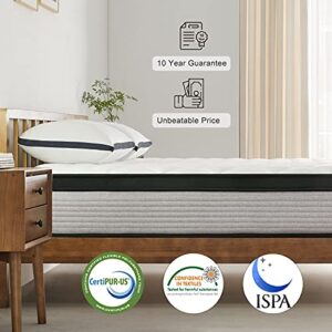 JINGWEI Queen Mattress, 10 Inch Innerspring Hybrid Mattress in a Box, Individually Pocket Coils for Motion Isolation & Cool Sleep, Queen Bed for Back Pain, Medium Firm, 60X80X10 INCH