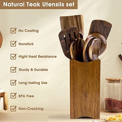 WOODME Kitchen Utensils Set 8 Piece Teak Wooden Cooking Utensil Set Non-Stick Pan Wood Spoons and Spatula Cookware for Home Everyday Use &Kitchen Tools