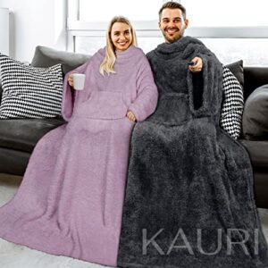 KAURI Oversized XXL Wearable Blanket for Adults - Dark Gray Cozy Wearable Blanket with Pocket - Soft Comfy Fleece Snuggle Wrap Throws Blanket Robe for Women and Men