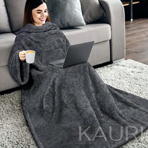 KAURI Oversized XXL Wearable Blanket for Adults - Dark Gray Cozy Wearable Blanket with Pocket - Soft Comfy Fleece Snuggle Wrap Throws Blanket Robe for Women and Men