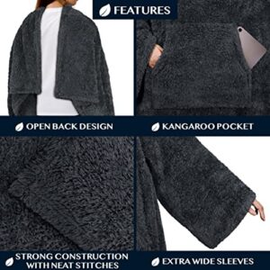 KAURI Oversized XXL Wearable Blanket for Adults - Dark Gray Cozy Wearable Blanket with Pocket - Soft Comfy Fleece Snuggle Wrap Throws Blanket Robe for Women and Men