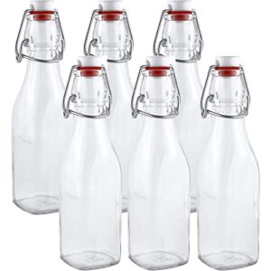 estilo swing top easy cap clear glass bottles, round, 8.5 oz, set of 6. standard size, flip top bottles to store home brews, oils, vinaigrettes, wines, beer, teas