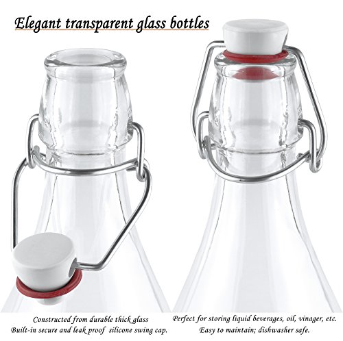 Estilo Swing Top Easy Cap Clear Glass Bottles, Round, 8.5 oz, Set of 6. Standard Size, Flip Top Bottles to store home brews, oils, vinaigrettes, wines, beer, teas