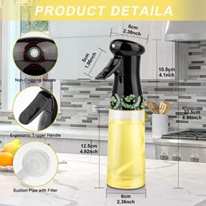 Olive Oil Sprayer for Cooking - 200ml Glass Oil Dispenser Bottle Spray Mister - Refillable Food Grade Oil Vinegar Spritzer Sprayer Bottles for Kitchen, Air Fryer, Salad, Baking, Grilling, Frying