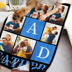 Custom Personalized Fleece Blanket World's Best Dad Plush Blanket Fuzzy Soft Blanket Microfiber Gifts for Dad Black Blue 30"x40" Best Dad Blanket