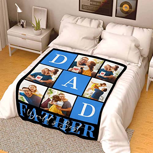 Custom Personalized Fleece Blanket World's Best Dad Plush Blanket Fuzzy Soft Blanket Microfiber Gifts for Dad Black Blue 30"x40" Best Dad Blanket