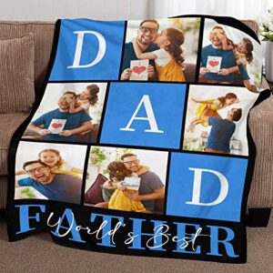 Custom Personalized Fleece Blanket World's Best Dad Plush Blanket Fuzzy Soft Blanket Microfiber Gifts for Dad Black Blue 30"x40" Best Dad Blanket