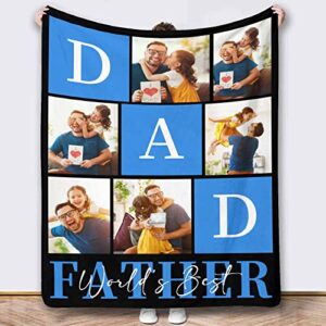 Custom Personalized Fleece Blanket World's Best Dad Plush Blanket Fuzzy Soft Blanket Microfiber Gifts for Dad Black Blue 30"x40" Best Dad Blanket