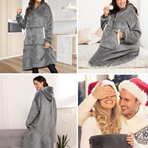 Sendowtek Wearable Blanket for Women Men Long Sherpa Hoodie with Giant Pocket Cosy OneSize Hoodie Blanket Fit for Adult Teens (Grey)