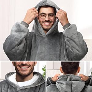 Sendowtek Wearable Blanket for Women Men Long Sherpa Hoodie with Giant Pocket Cosy OneSize Hoodie Blanket Fit for Adult Teens (Grey)