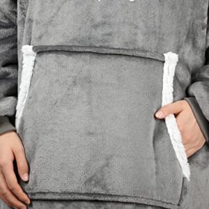 Sendowtek Wearable Blanket for Women Men Long Sherpa Hoodie with Giant Pocket Cosy OneSize Hoodie Blanket Fit for Adult Teens (Grey)