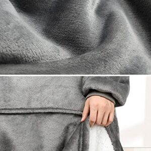 Sendowtek Wearable Blanket for Women Men Long Sherpa Hoodie with Giant Pocket Cosy OneSize Hoodie Blanket Fit for Adult Teens (Grey)