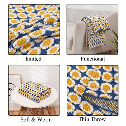 Throw Blanket Ultra Soft Natural Knitted Blanket Home Decor Bedding Blankets Cozy Knit Throw Blanket for Couch Sofa Bed Beach Picnic All Seasons (Yellow & Blue)