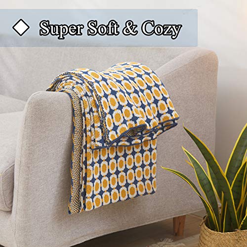 Throw Blanket Ultra Soft Natural Knitted Blanket Home Decor Bedding Blankets Cozy Knit Throw Blanket for Couch Sofa Bed Beach Picnic All Seasons (Yellow & Blue)