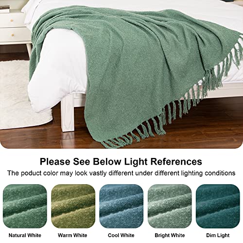 Gealaek Decorative Fluffy Faux Cashmere Throw Blanket Stone Green Fringe Lightweight Fuzzy Soft Cozy Throws for Sofa Bed Farmhouse Throw Blanket 50" x 60"