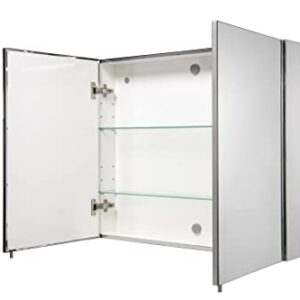 Croydex Finchley Double Door, Surface Mount Flexi-Fix Easy Installation System Medicine Cabinet, 31.5 in (W) x 26 in (H) Stainless Steel