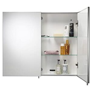 Croydex Finchley Double Door, Surface Mount Flexi-Fix Easy Installation System Medicine Cabinet, 31.5 in (W) x 26 in (H) Stainless Steel